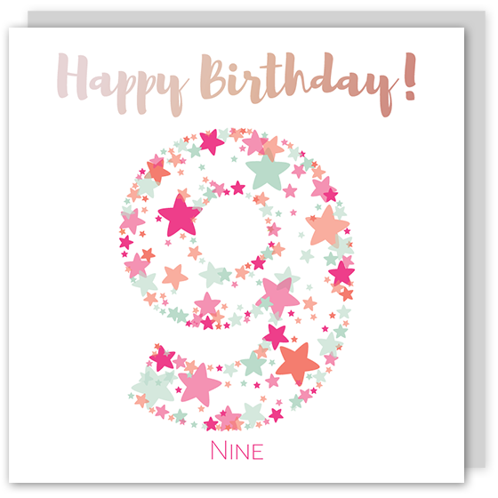 Happy birthday age 9 copper foil card – Draenog